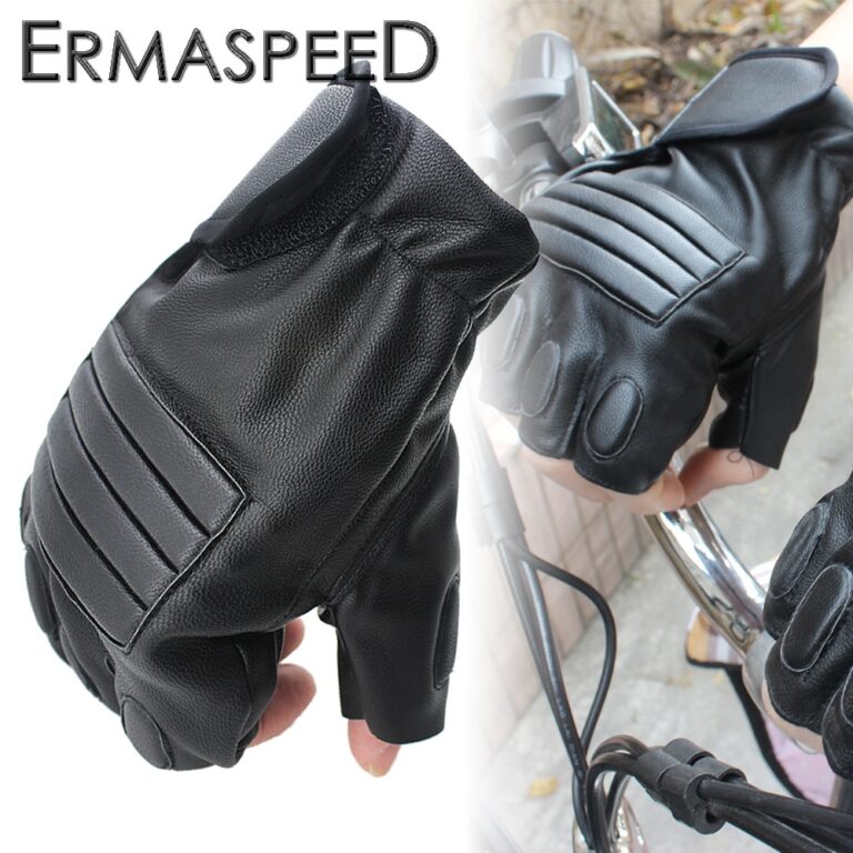Pair Motorcycle Gloves PU Leather Half Finger Fingerless Retro Summer ...